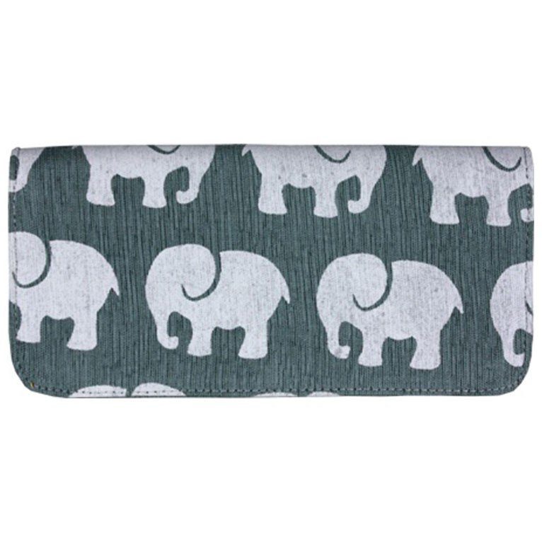 Cotton Canvas Long Vegan Wallet - Elephant Prints - Malia Designs